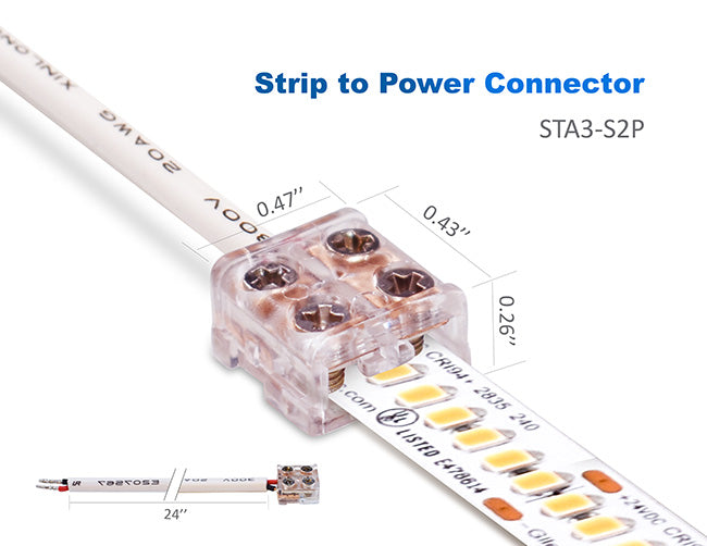 Strip to Power Connector for Single Color LED Strip Light 8/10mm STA3 ...